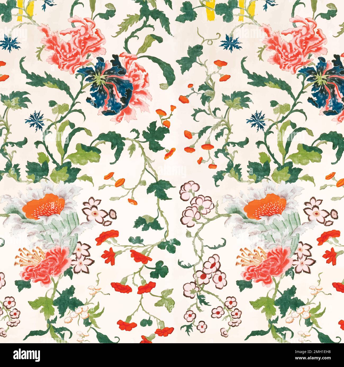 Blooming flowers pattern background vector vintage style Stock Vector ...