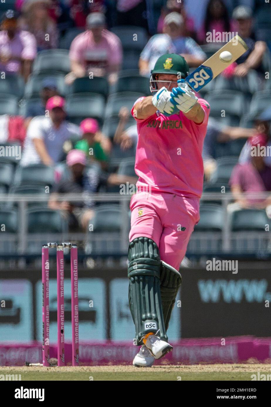 South Africa's batsman David Miller plays a shot during the 3rd One Day ...