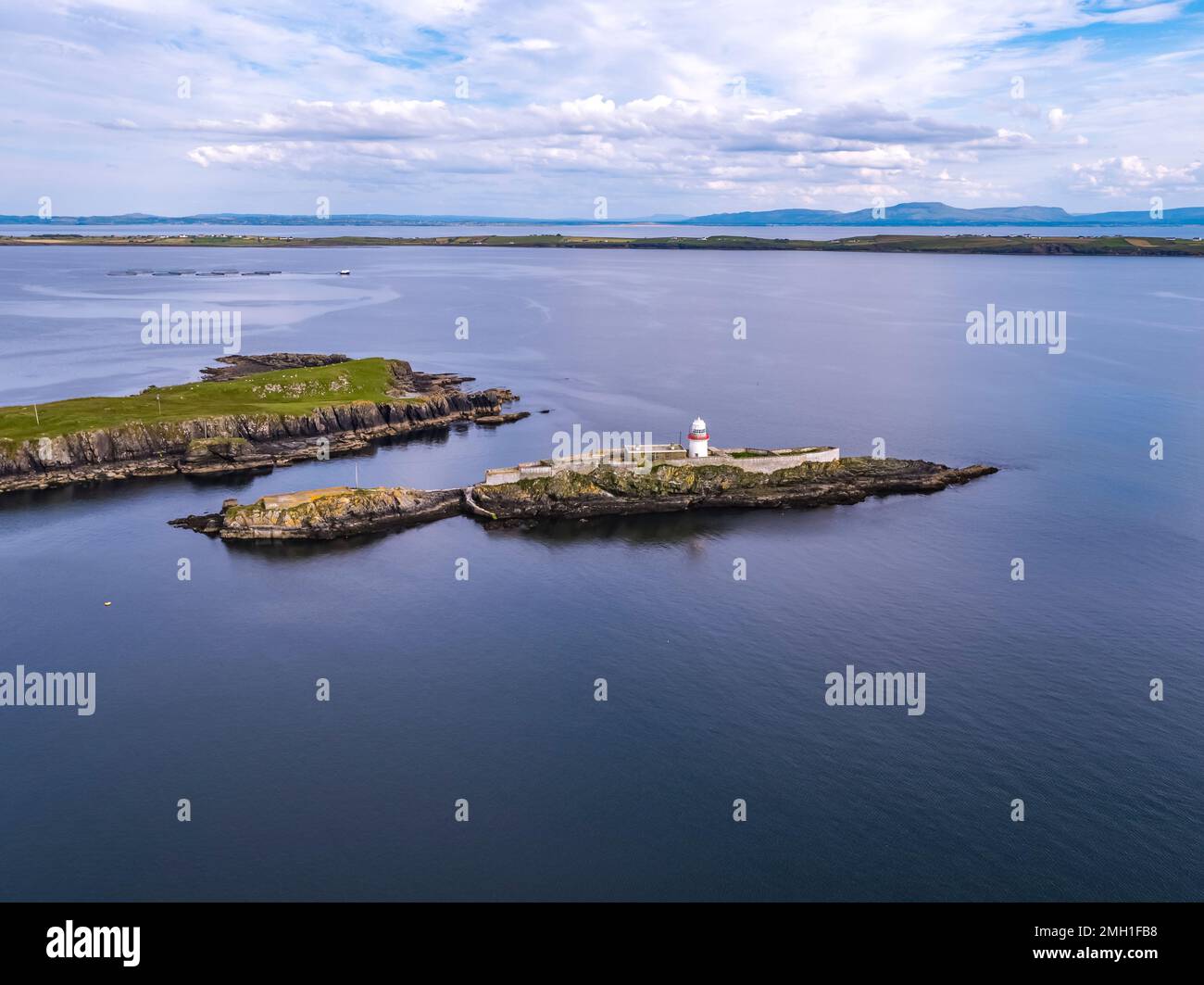 Aerial of the Rotten Island Lighthouse with Killybegs in background ...