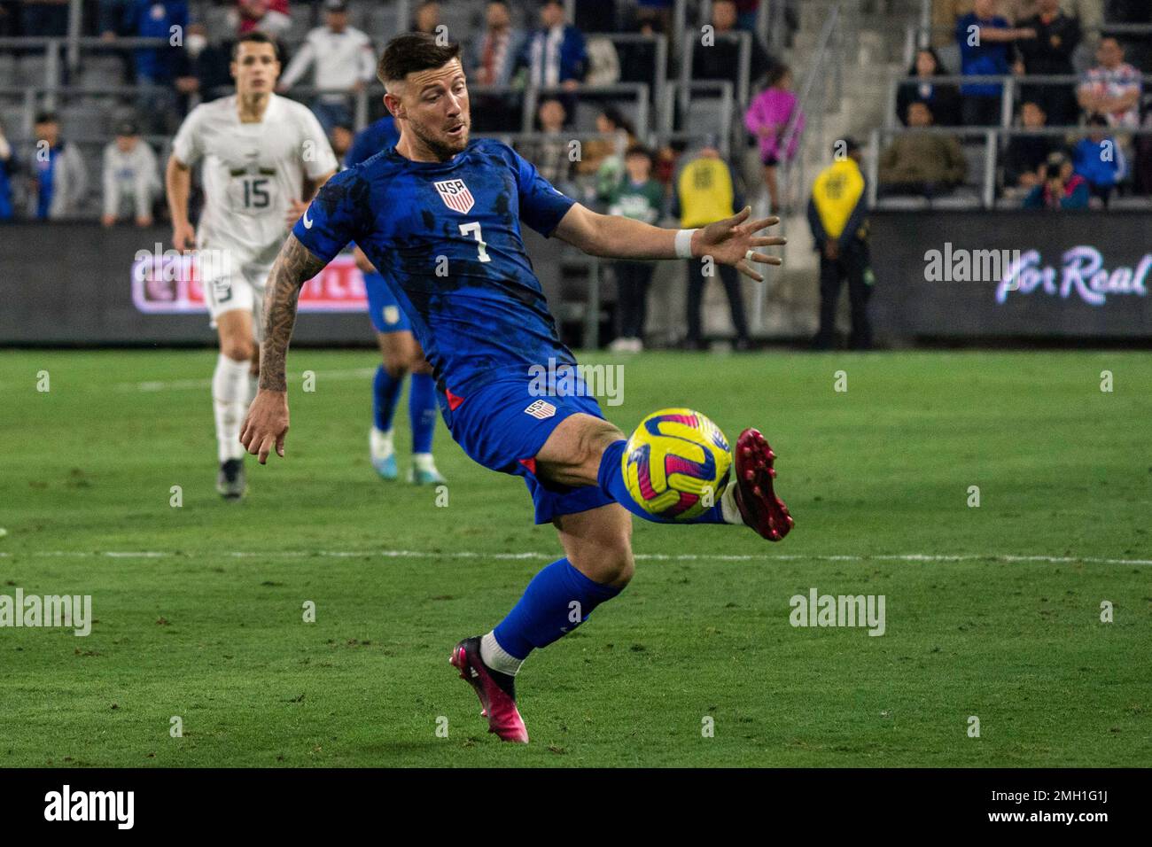 United States of America forward Paul Arriola (7) gains possession ...