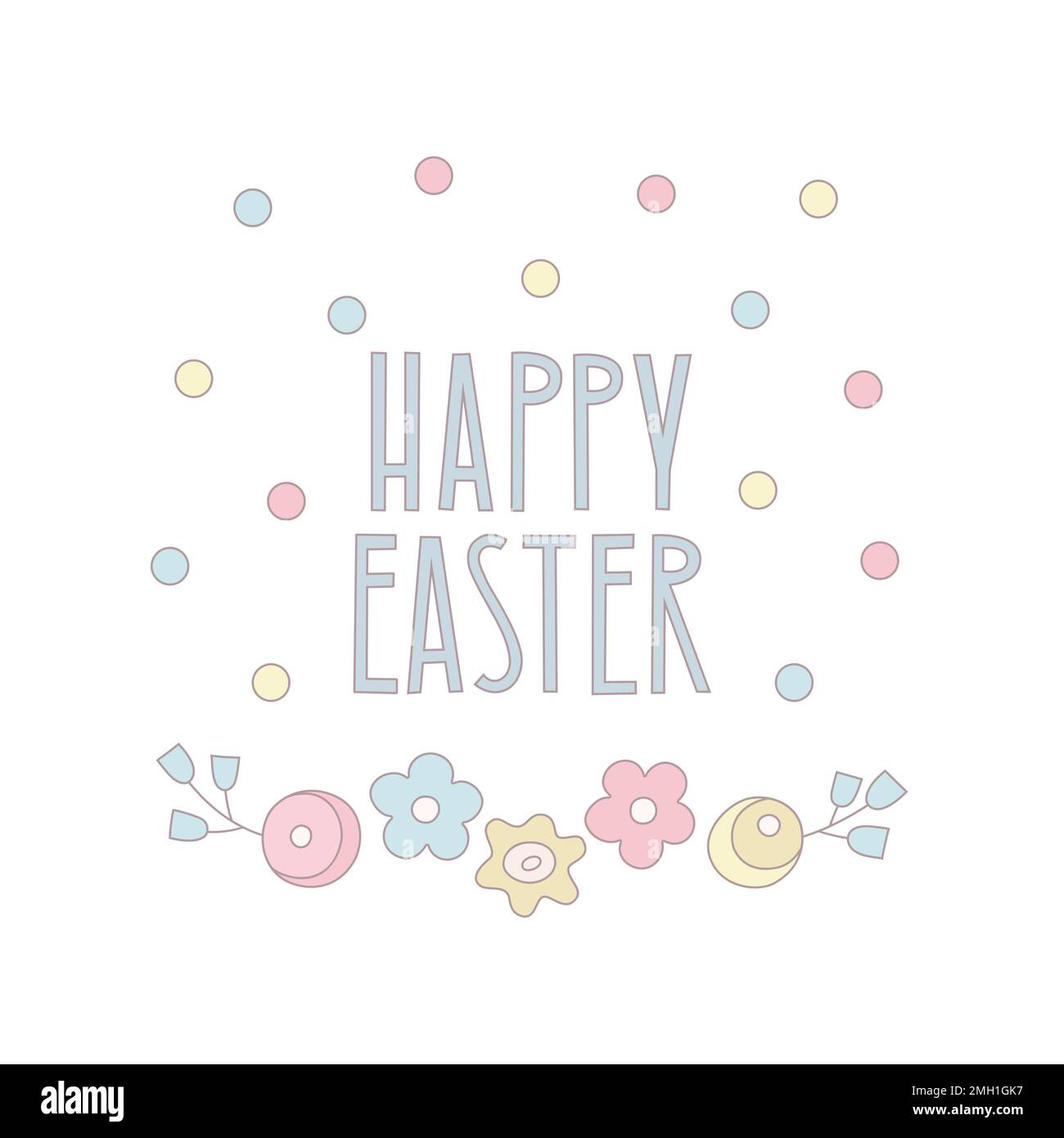 Simple Easter poster with flowers, dots background, greeting. Vintage ...