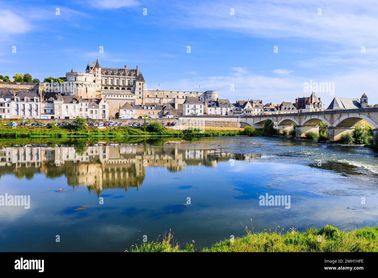 Amboise, France. The walled town and Chateau of Amboise reflected in ...