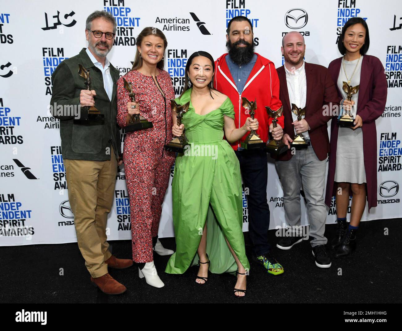 From left, Peter Saraf, Daniele Melia, Lulu Wang, Andrew Miano, Eddie Rubin, Anita Gou pose in ...