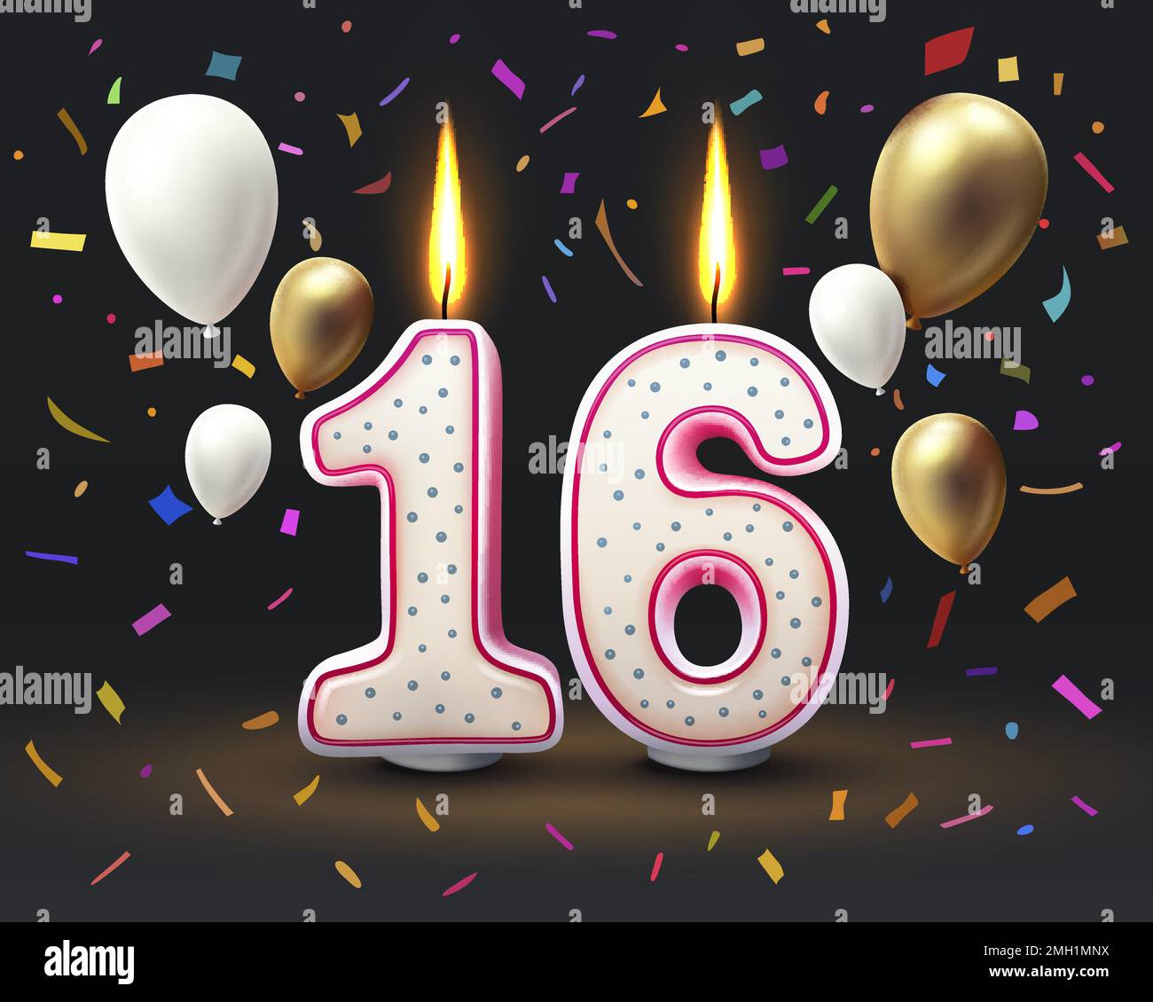 Happy Birthday years. 16 anniversary of the birthday, Candle in the ...