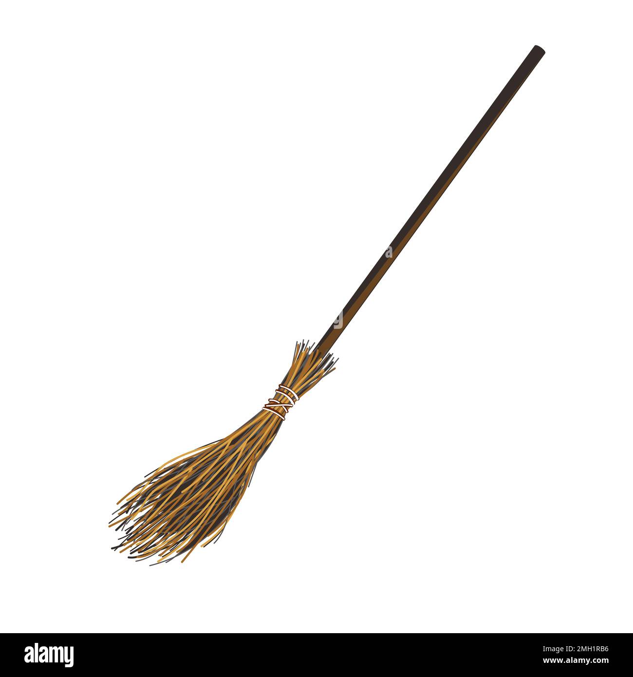 Magic broom on which witch flies. Spring garden tool. Vector cartoon ...