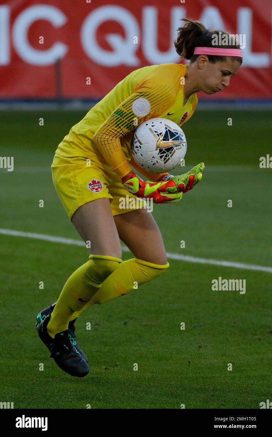 Canada goalkeeper Stephanie Labbe plays against Costa Rica during the ...