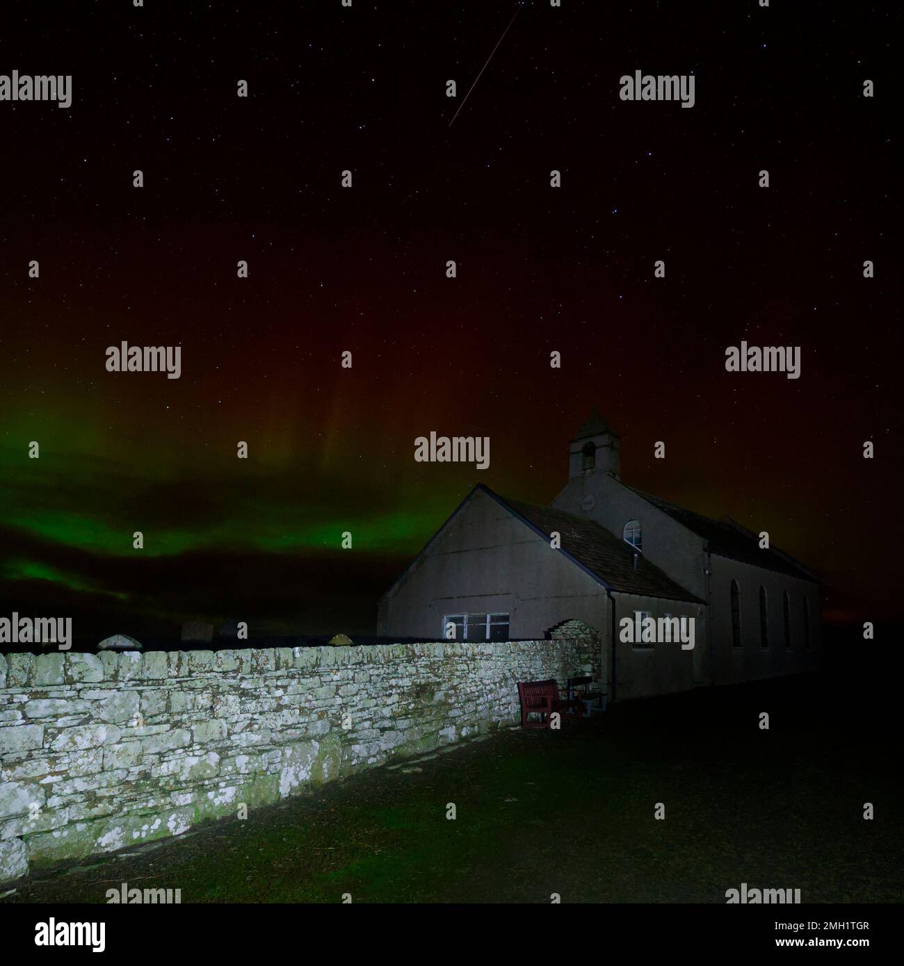 Northern Lights above Orkney church Stock Photo - Alamy