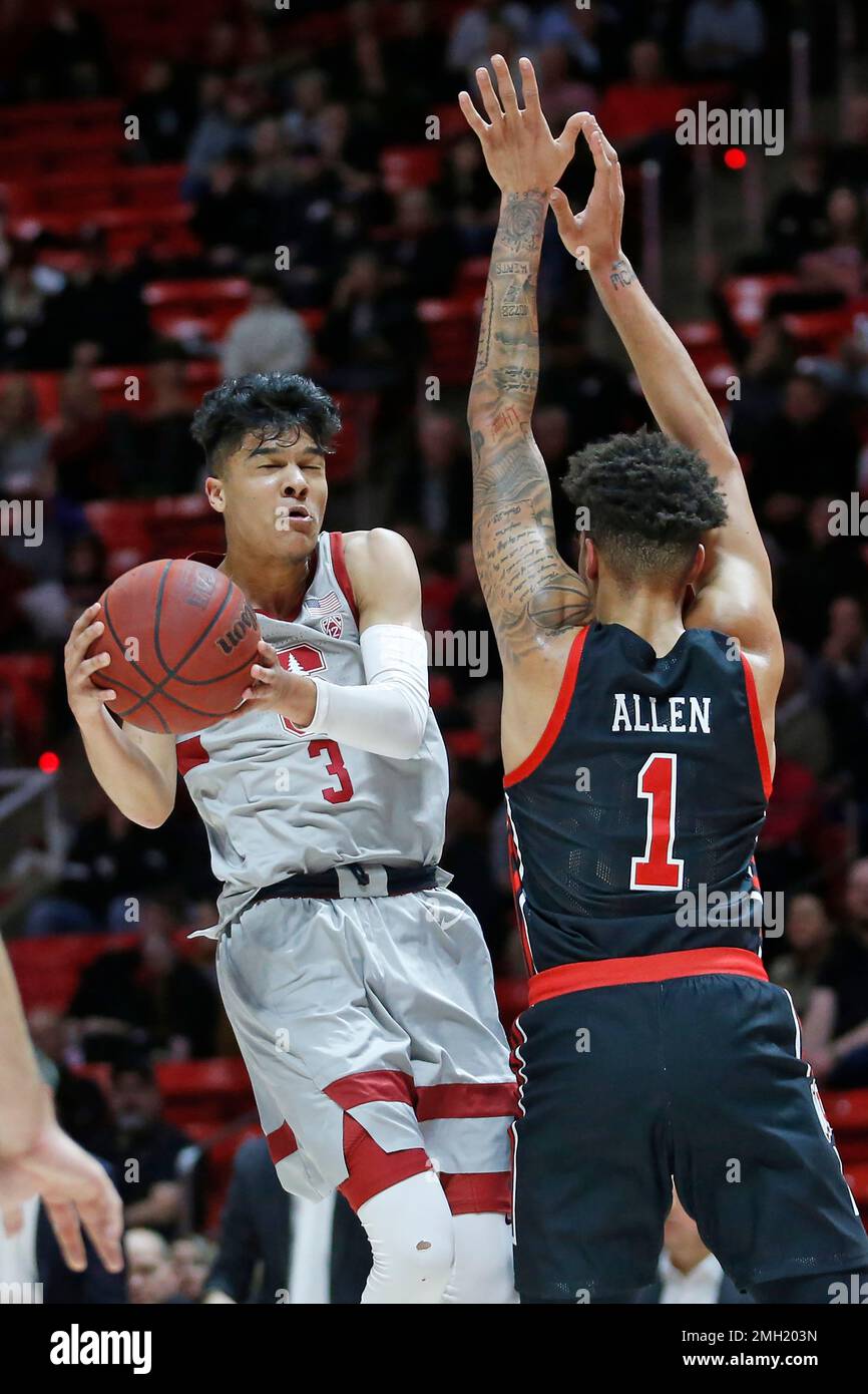 Stanford guard Tyrell Terry (3) goes to the basket as Utah forward ...