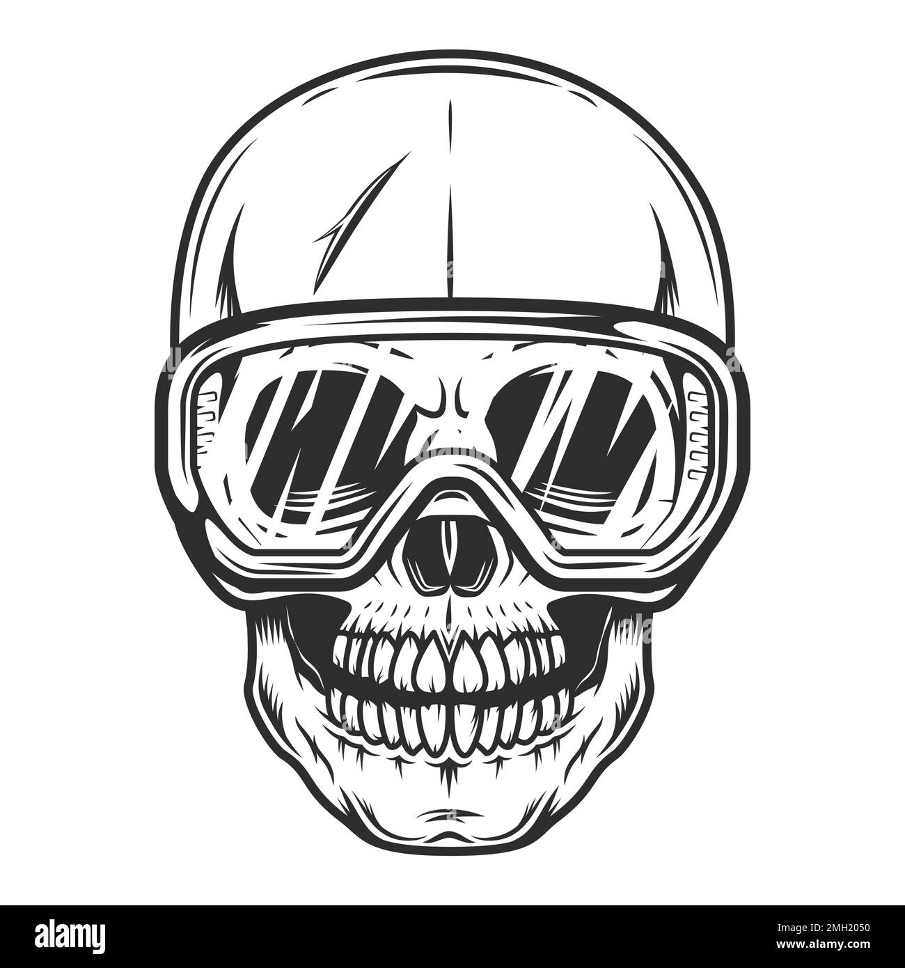 Construction worker skull builder in protective glasses in vintage ...