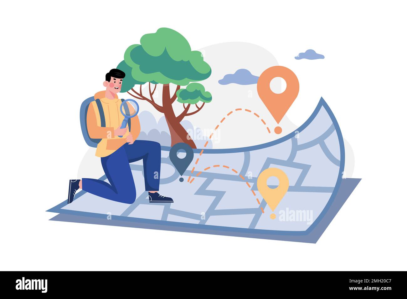 A vector of the tourist man looking for a tourist destination on the ...