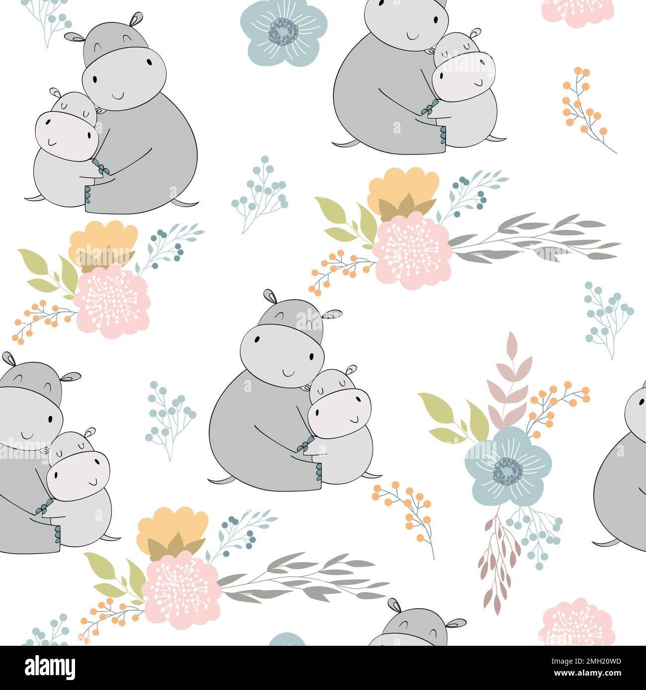 Hippo mother and child Stock Vector Images - Alamy