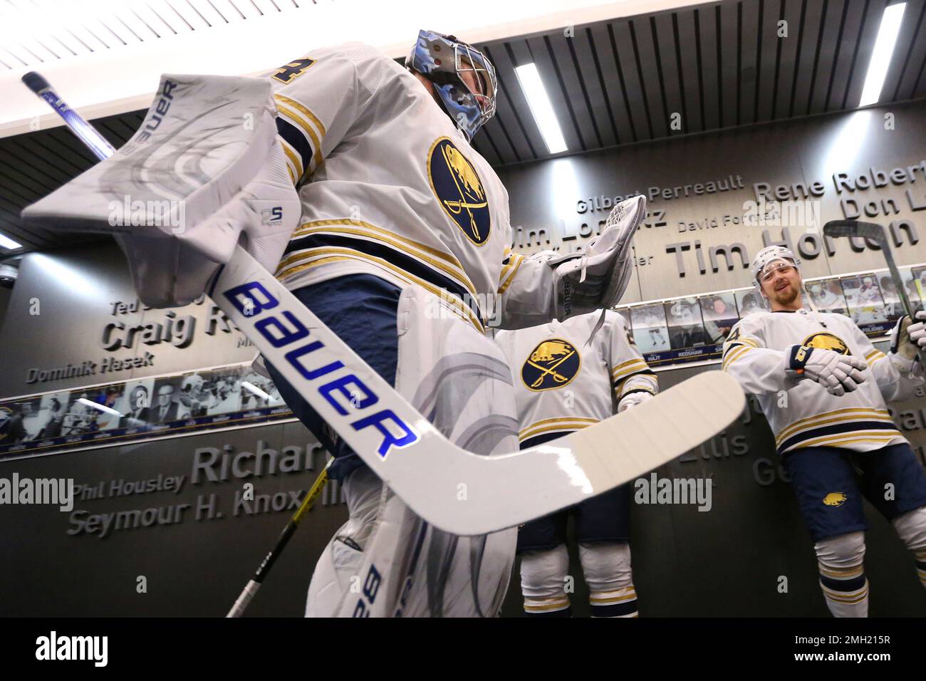 Buffalo Sabres goalie Jonas Johansson (34) makes his first career NHL ...