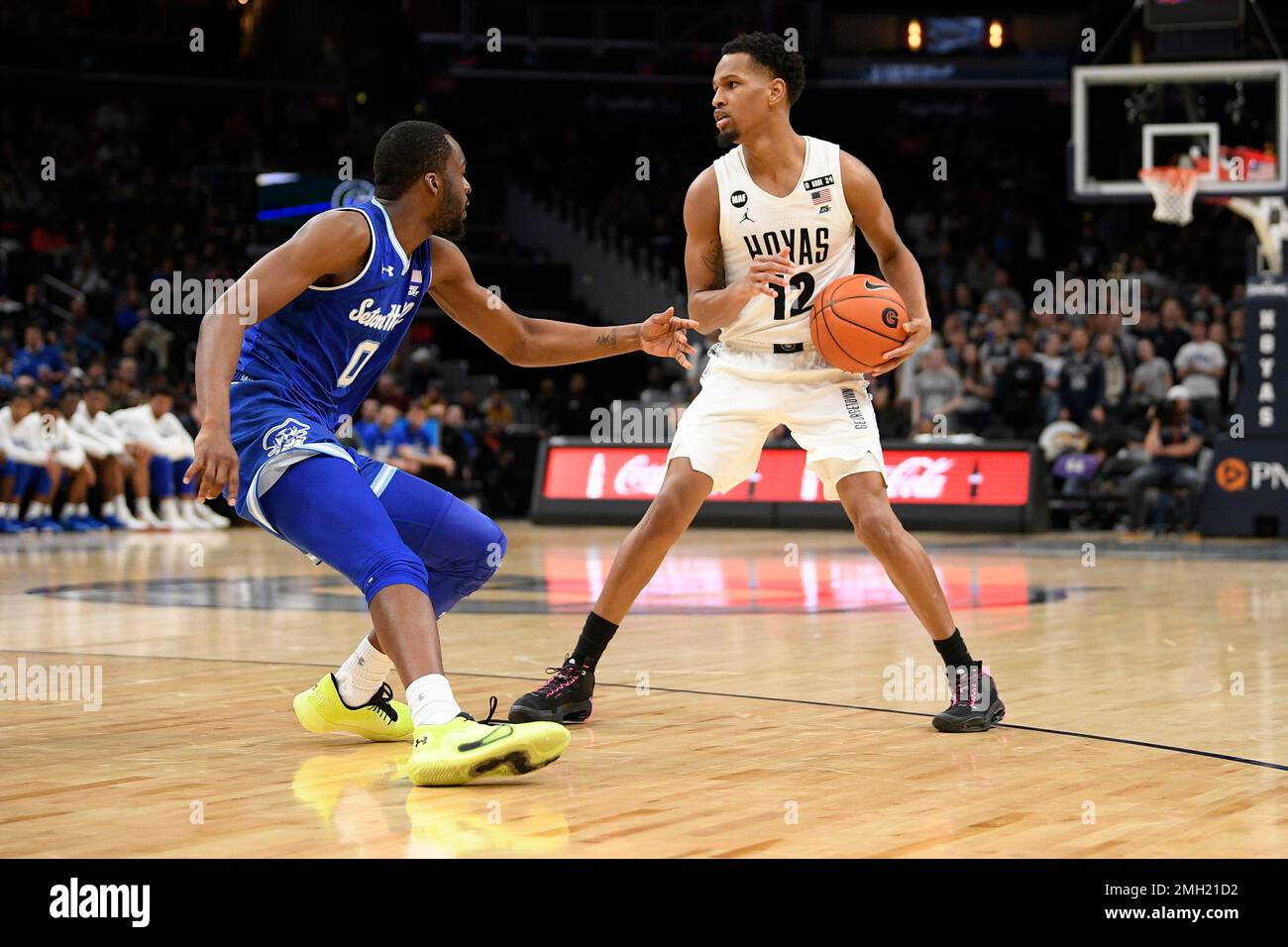 Georgetown guard Terrell Allen (12) handles the ball against Seton Hall ...