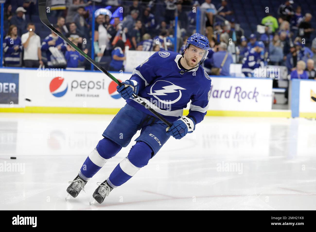 Tampa Bay Lightning defenseman Erik Cernak (81) before an NHL hockey ...