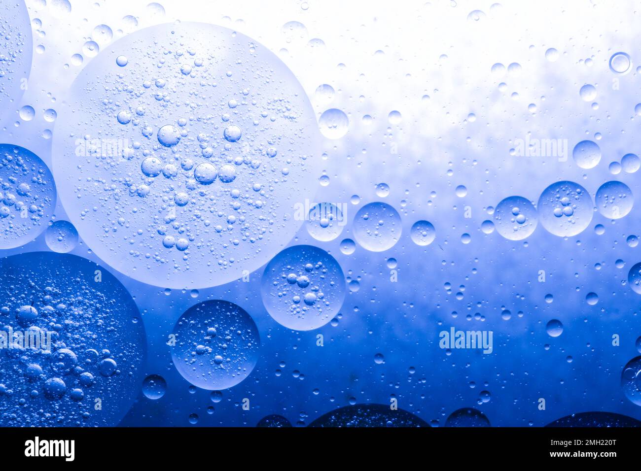 Blue oil bubbles background for cosmetic liquid beauty product. Face ...