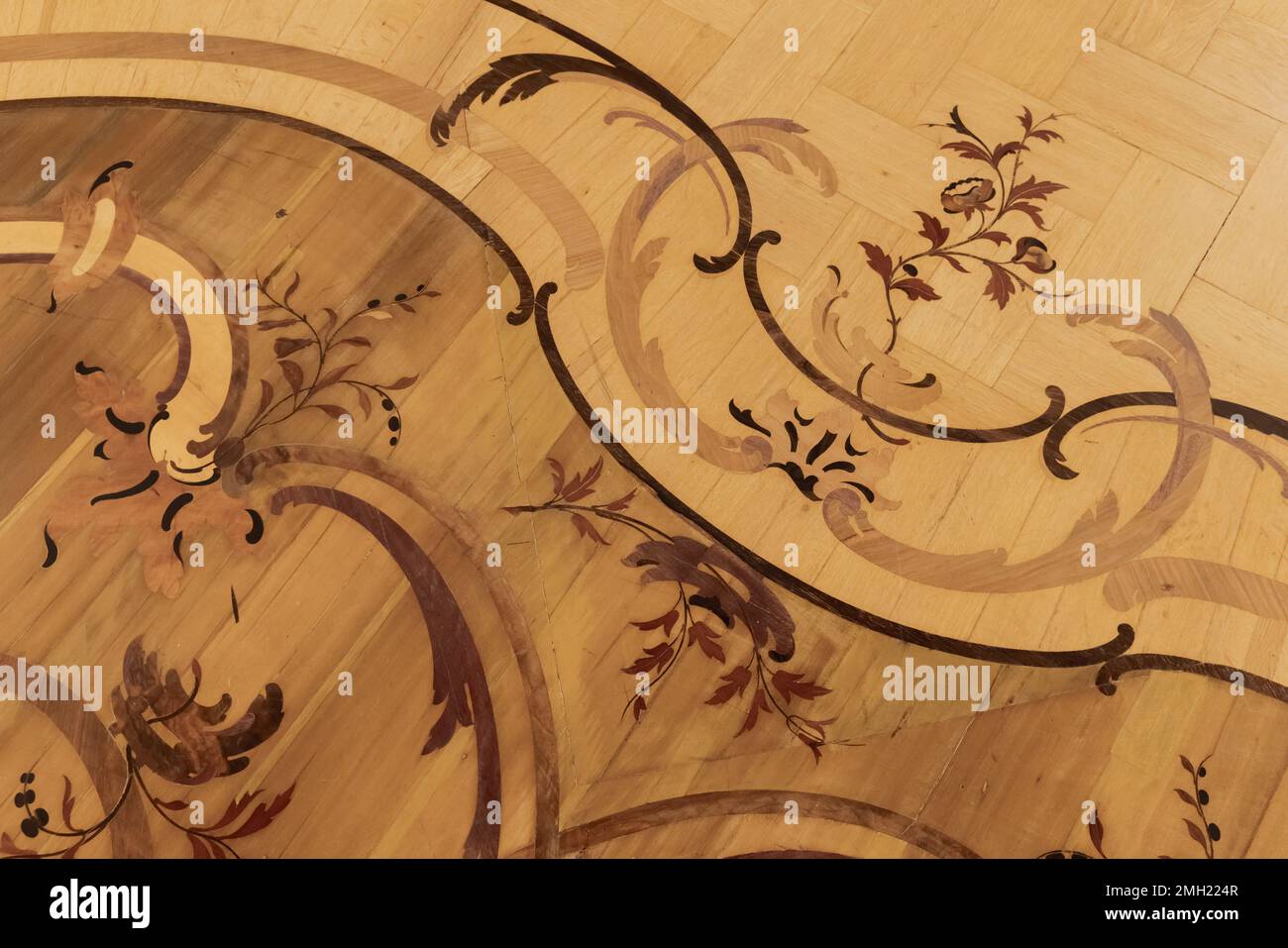 Vintage wooden parquet with floral inlay pattern. Background photo ...