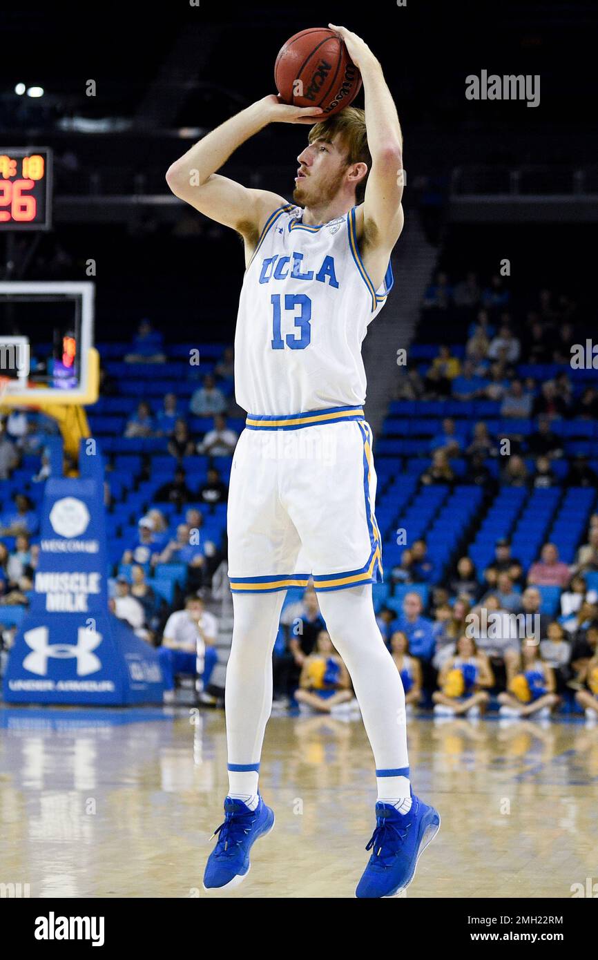 UCLA guard Jake Kyman shoots during the first half of an NCAA college ...
