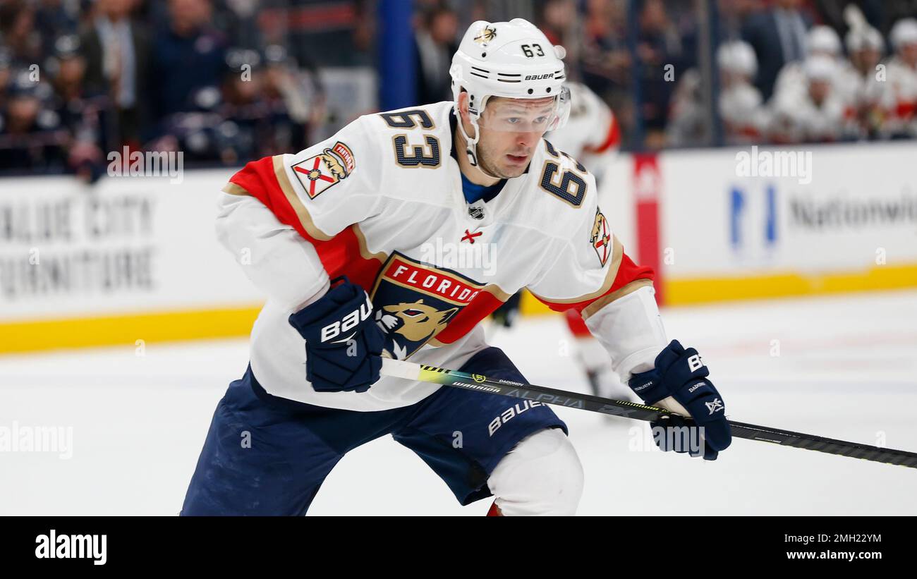 Florida Panthers' Evgenii Dadonov, of Russia, plays agains the Columbus ...