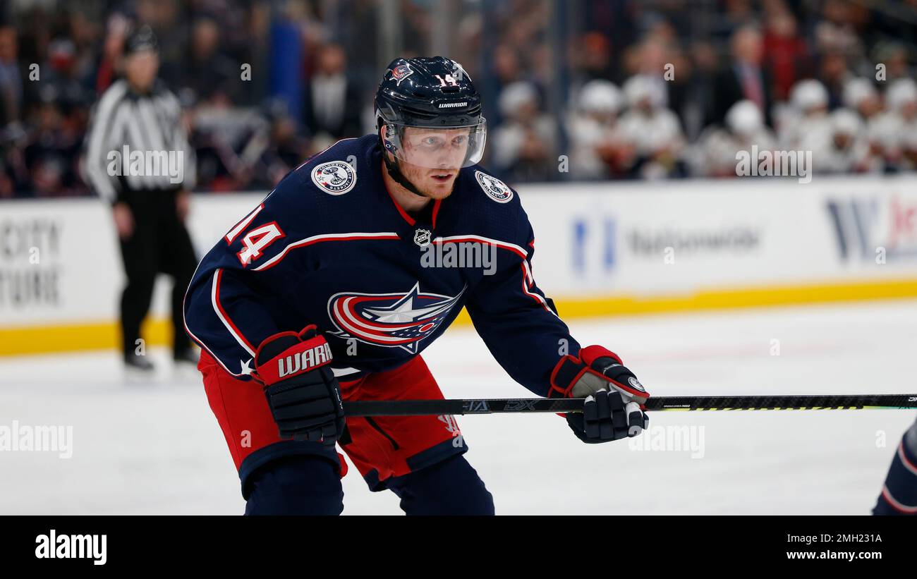 Columbus Blue Jackets' Gustav Nyquist, of Sweden, plays against the ...