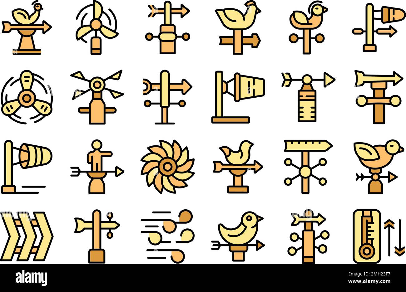 Vane icons set outline vector. Breeze toy. Paper animal color line flat ...