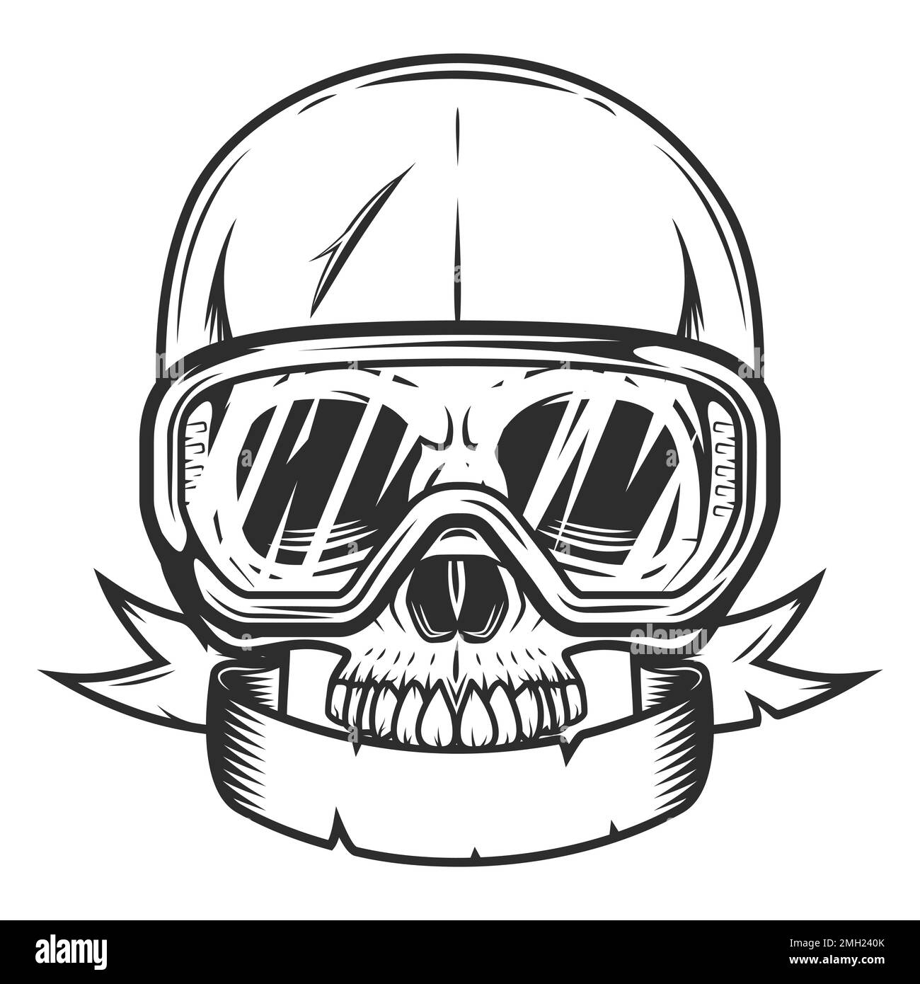 Builder construction skull without jaw and safety glasses with ribbon ...