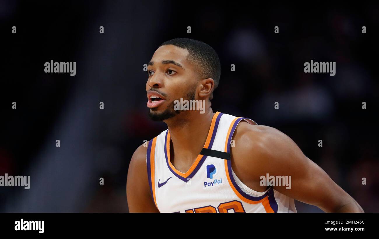 Phoenix Suns forward Mikal Bridges is seen during the first half of an ...
