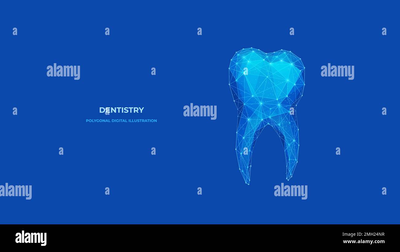 Human tooth. Technology teeth. Isolated polygonal vector on blue ...