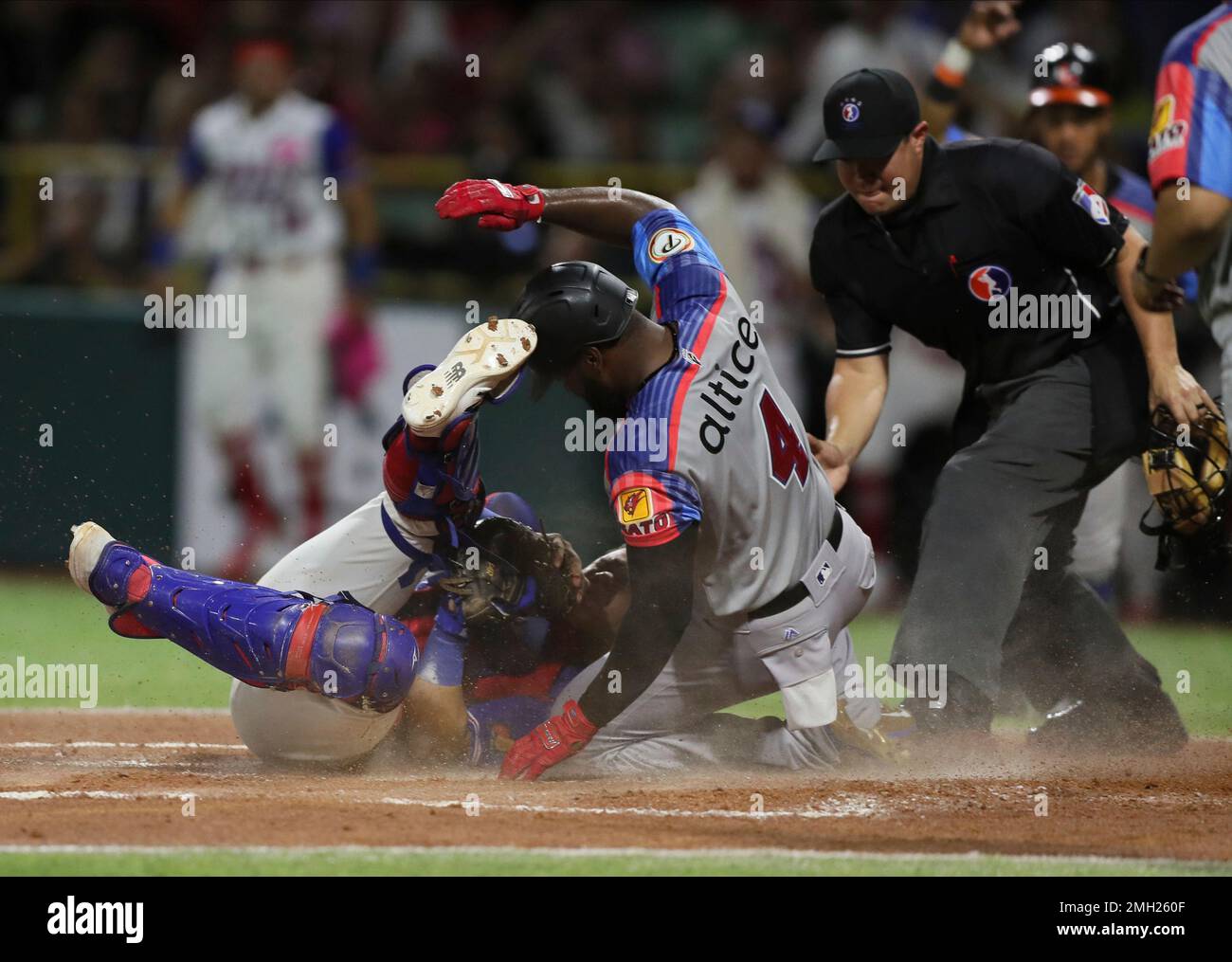 Dominican Republic's Abraham Almonte is tagged out at home plate by ...