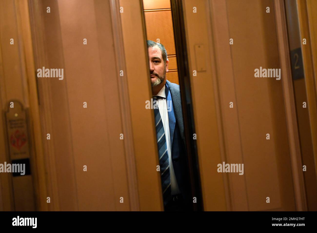 Sen. Ted Cruz, R-Texas, looks out from an elevator on Capitol Hill in ...