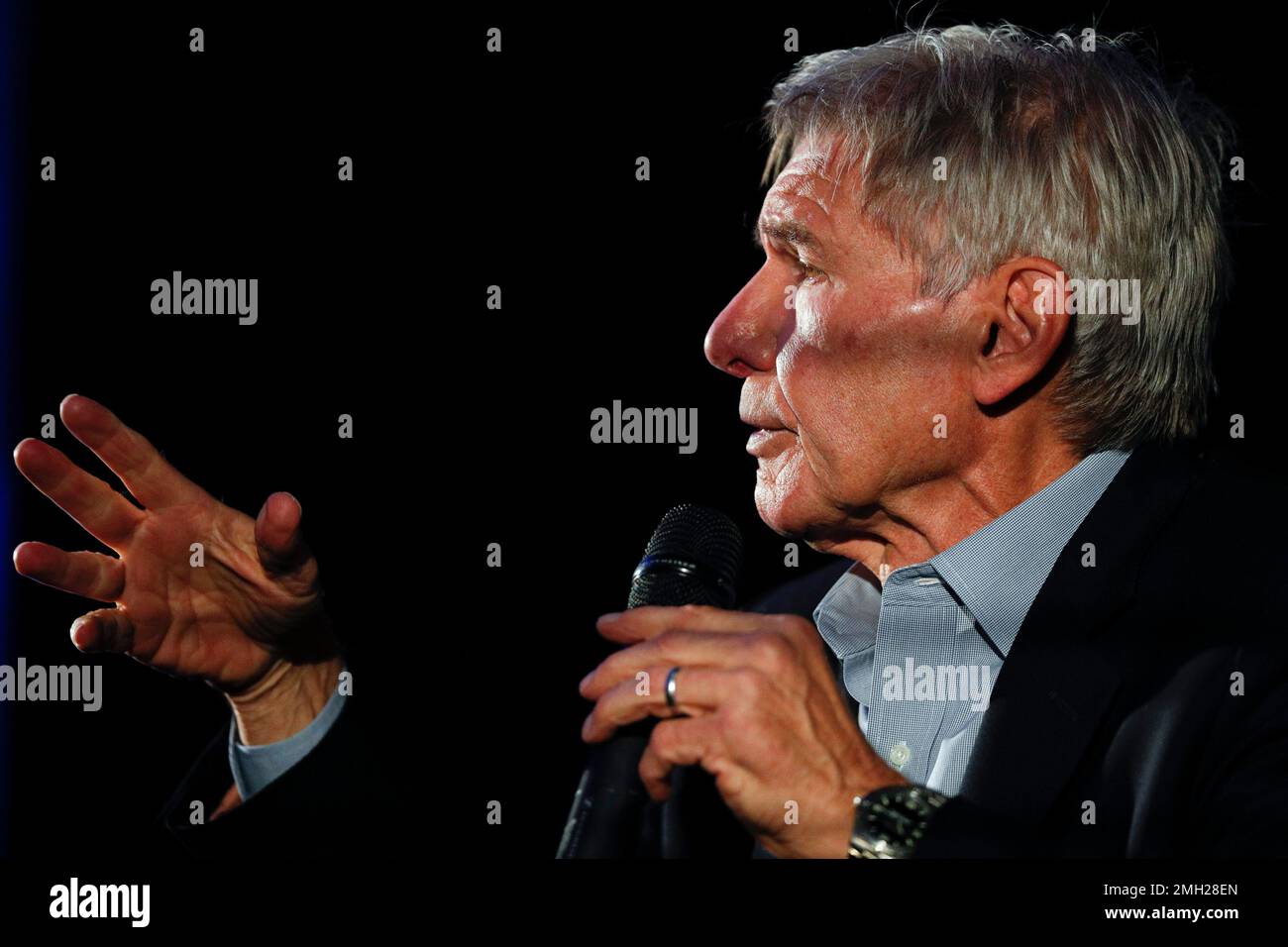 Actor Harrison Ford answers questions during a press event to promote ...