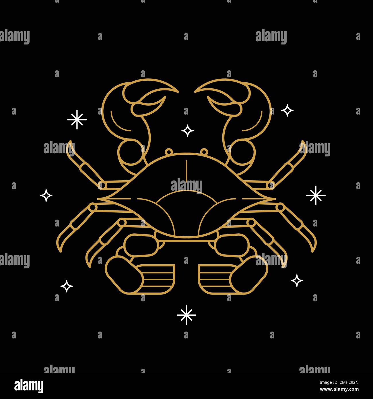 Gold Cancer astrological sign on a black background vector Stock Vector ...