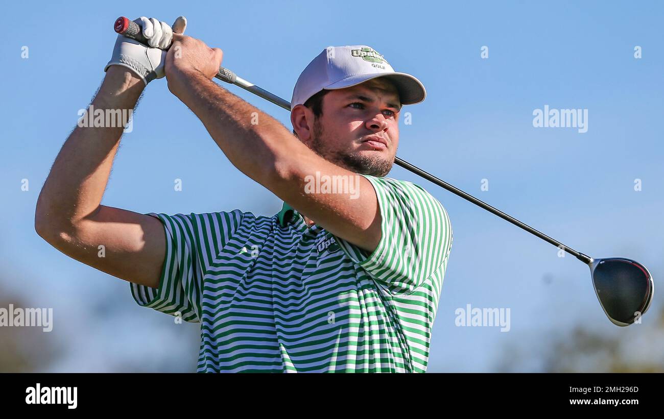 USC Upstate golfer Reid Bedell tees off on the first hole during the ...