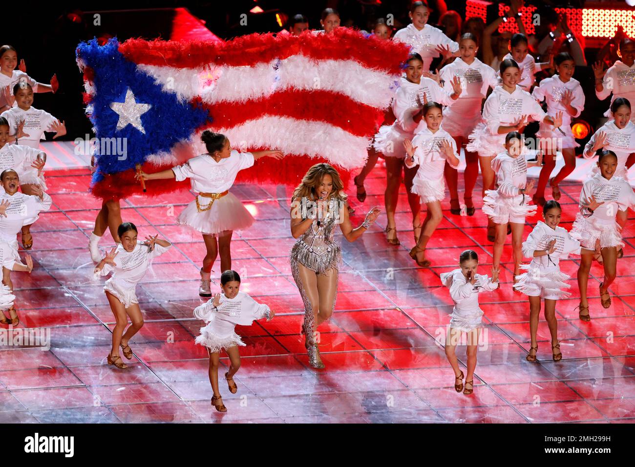 Jennifer Lopez performs during the halftime show at the NFL Super Bowl ...