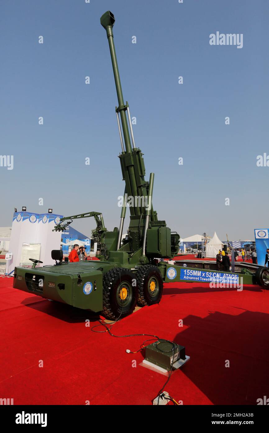 India's 155 mm advanced towed artillery gun system on display at the ...