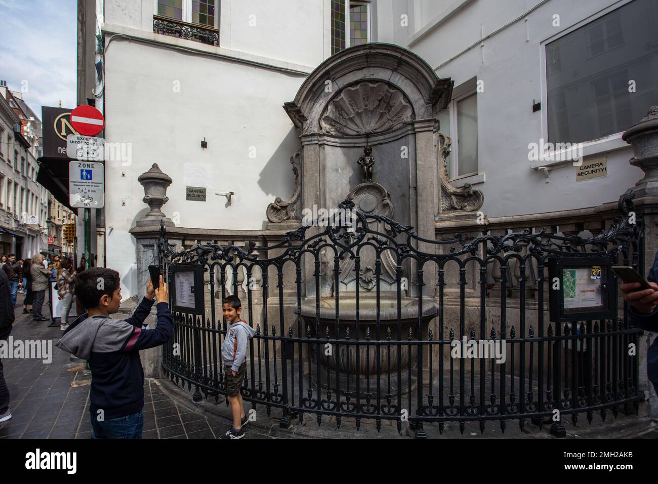 Manneken Pis, a bronze Fountain sculpture in central Brussels, Belgium ...