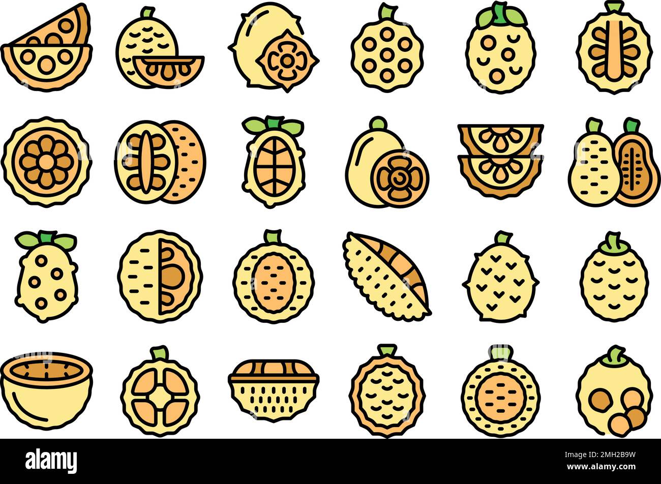 Jackfruit icons set outline vector. Vegan peeled. Tropical fruit color ... Jackfruit icons set outline vector. Vegan peeled. Tropical fruit color ...
