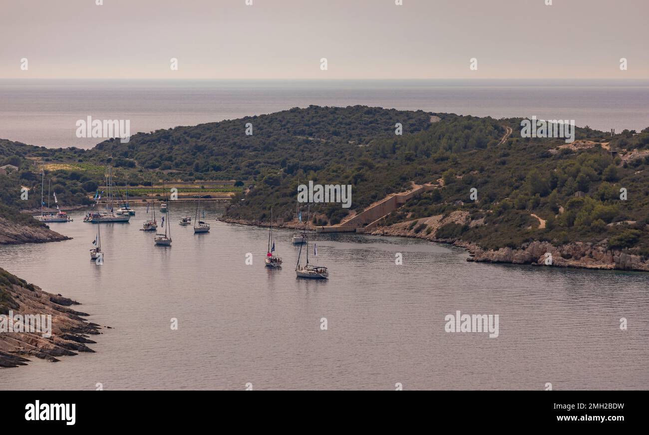 ISLAND OF VIS, CROATIA, EUROPE - Parja Bay. Jastog Submarine Base ...