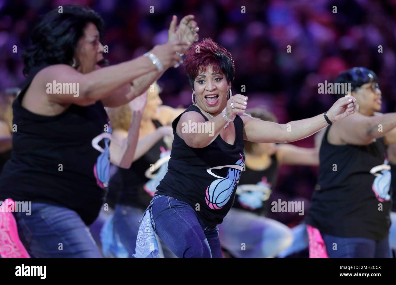 The Golden Oldies dancers perform during the second half of an NBA ...