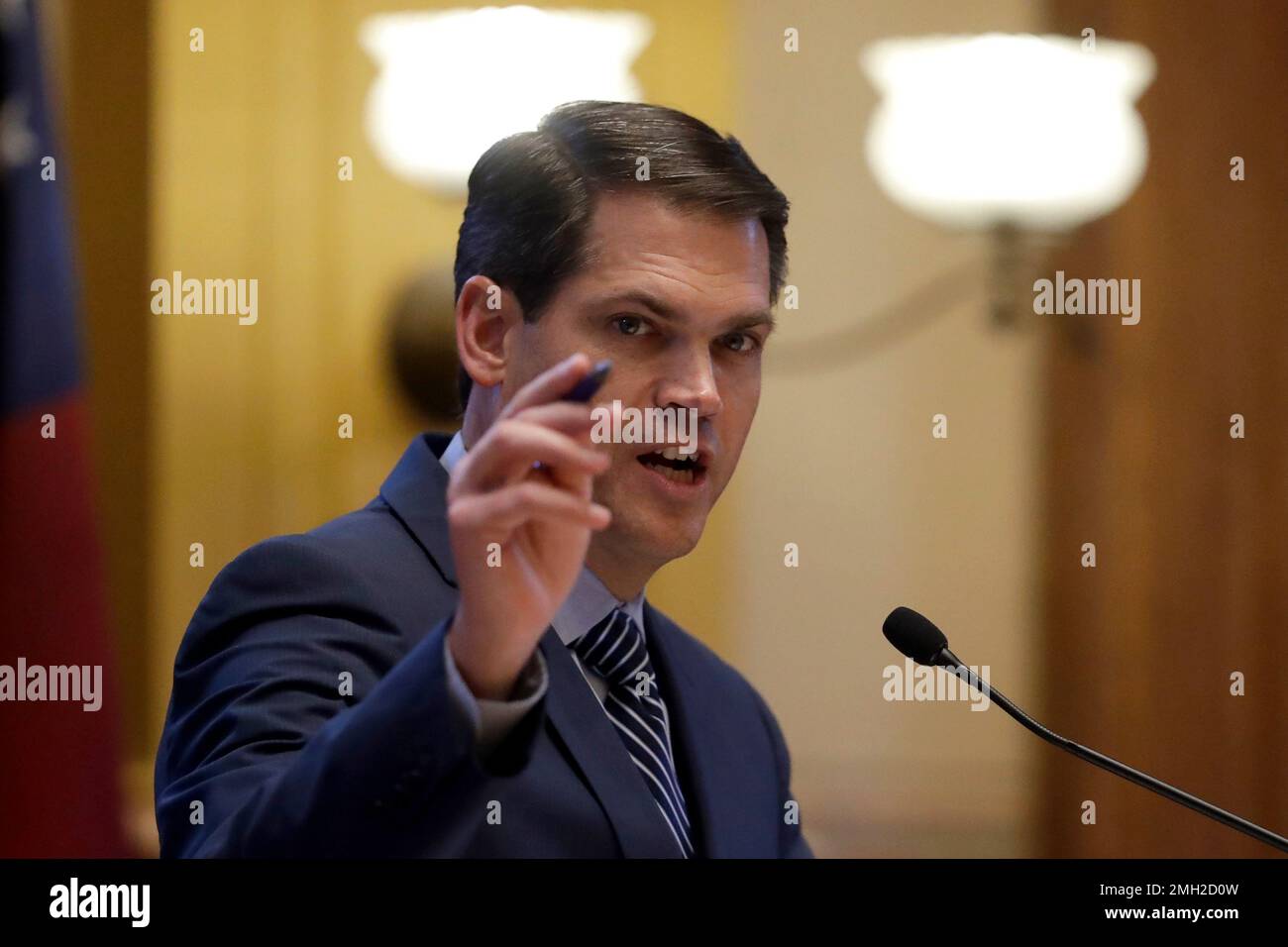 Lt. Gov. Geoff Duncan speaks from his desk on the floor of the Georgia ...