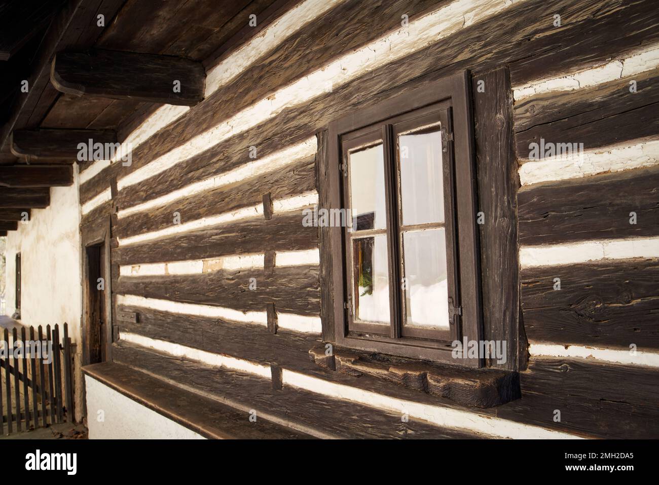 Detail of a typical East Bohemian rural cottage bouse made of wooden ...
