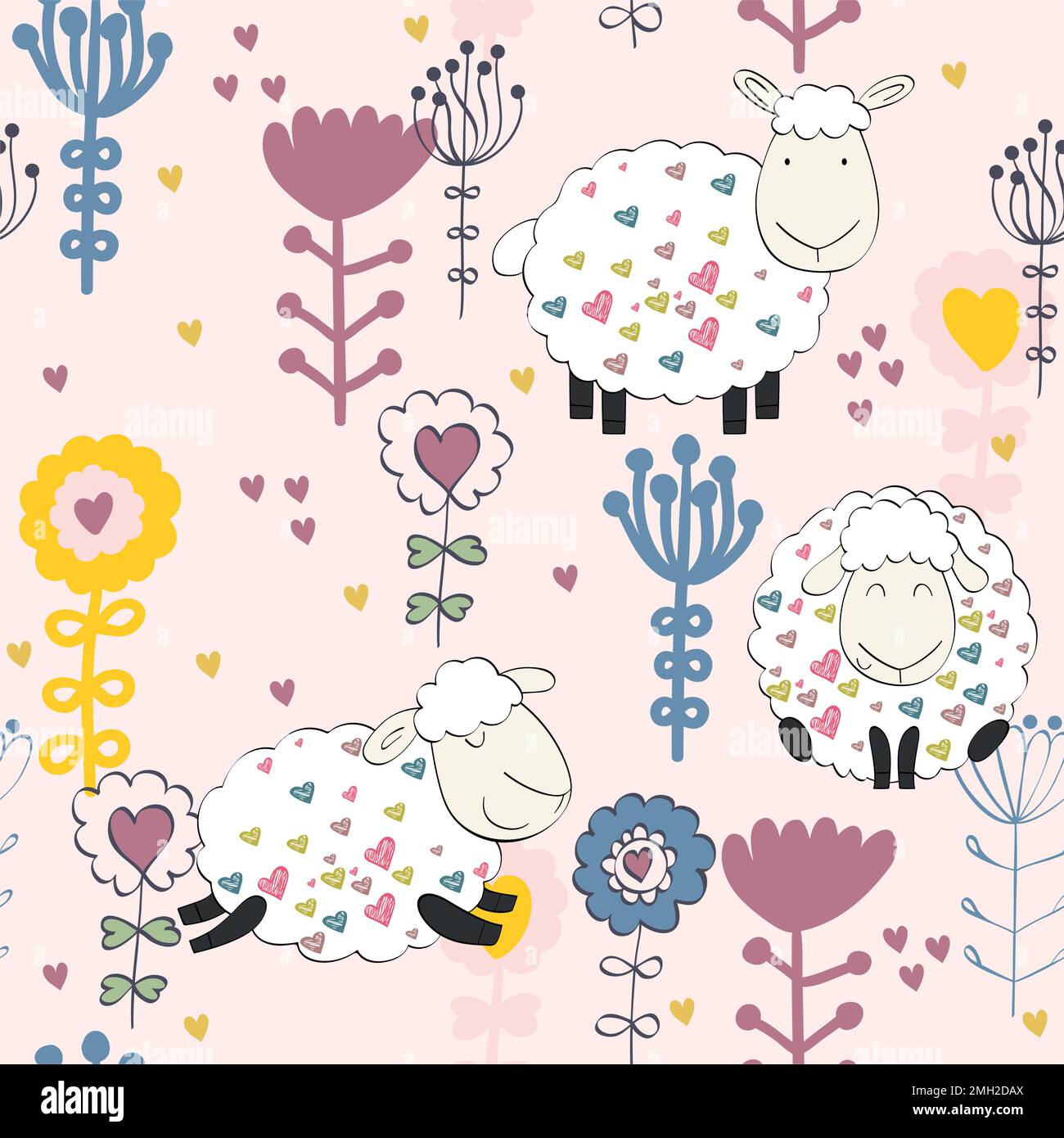Cute sheep seamless pattern Stock Vector Images - Alamy