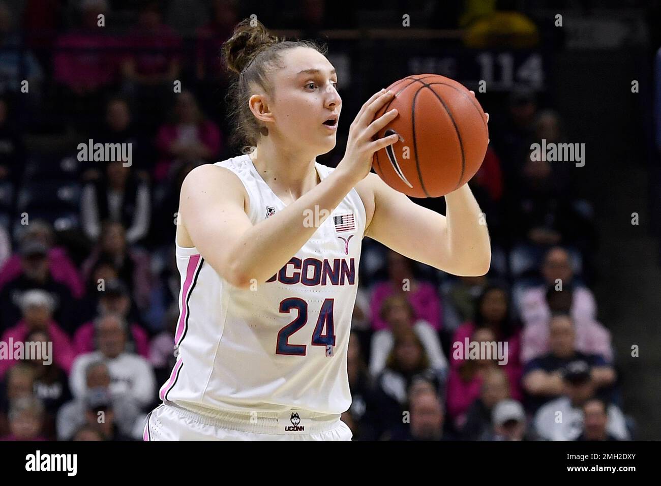 Connecticut's Anna Makurat in the first half of an NCAA college ...