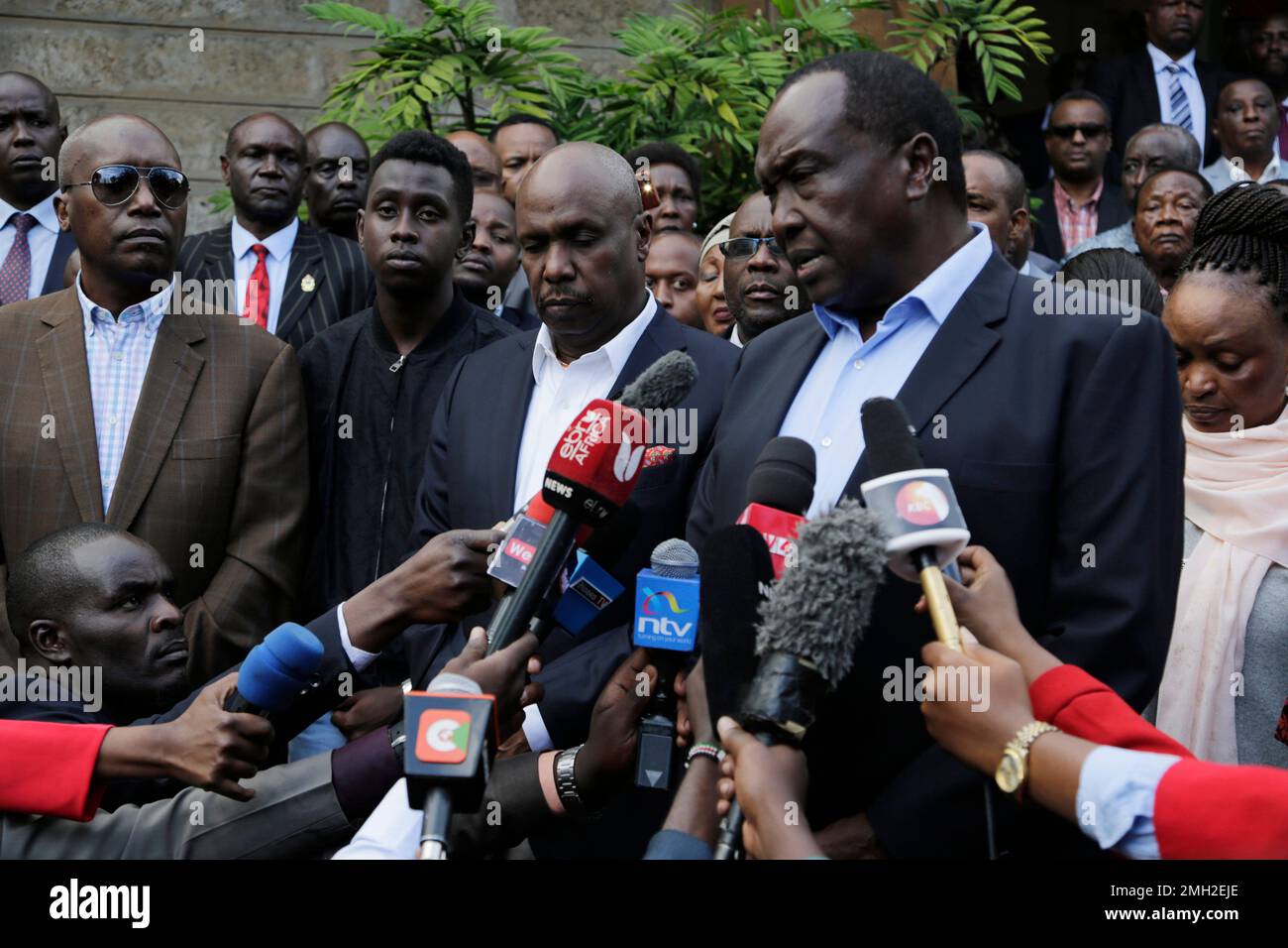 Family members of former president Daniel arap Moi speak to the media ...