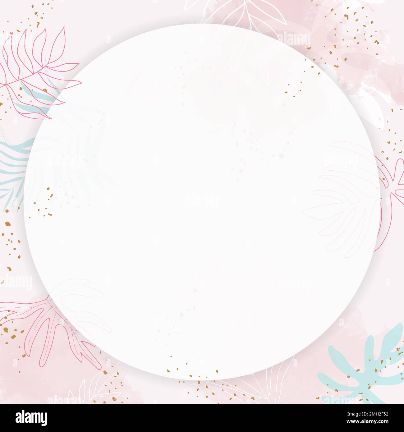 Pink leafy round watercolor frame vector Stock Vector Image & Art - Alamy