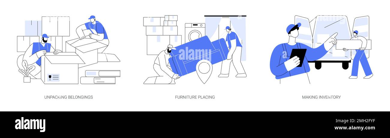 Full service moving company abstract concept vector illustration set ...
