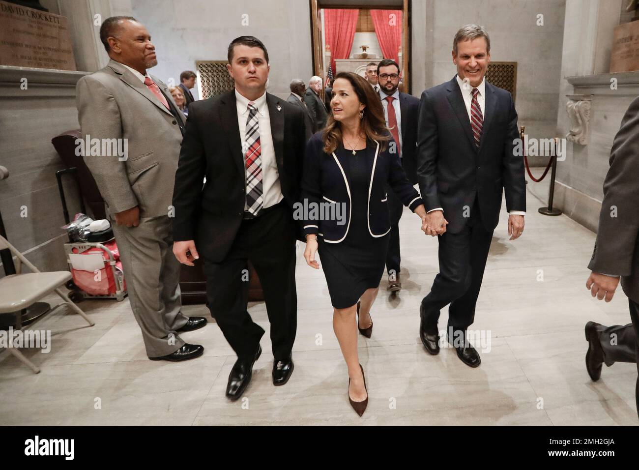 Tennessee Gov. Bill Lee, right, and his wife, Maria, leave the House ...