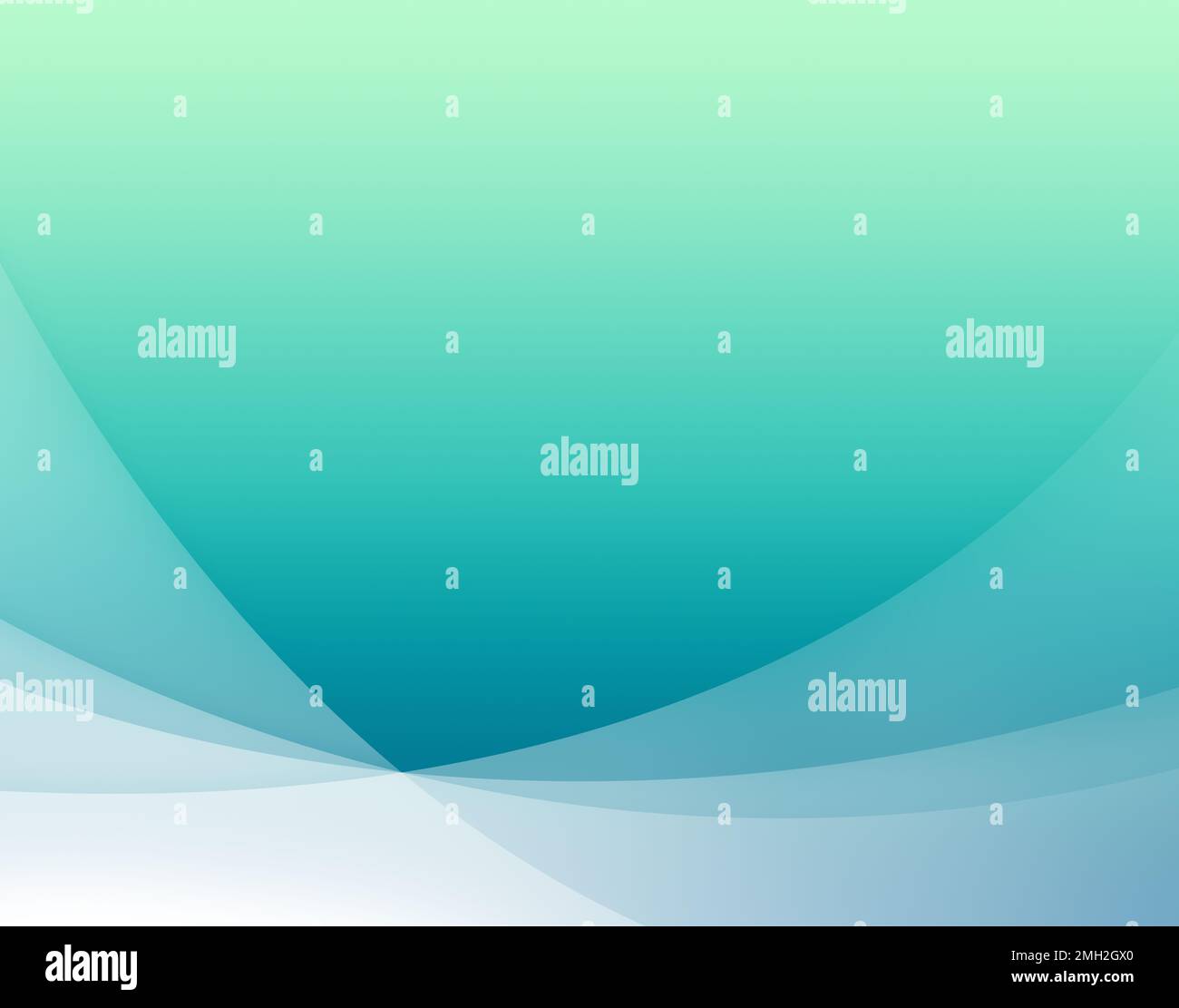 Curved and transparent white layers or lines on mint green to cyan blue ...