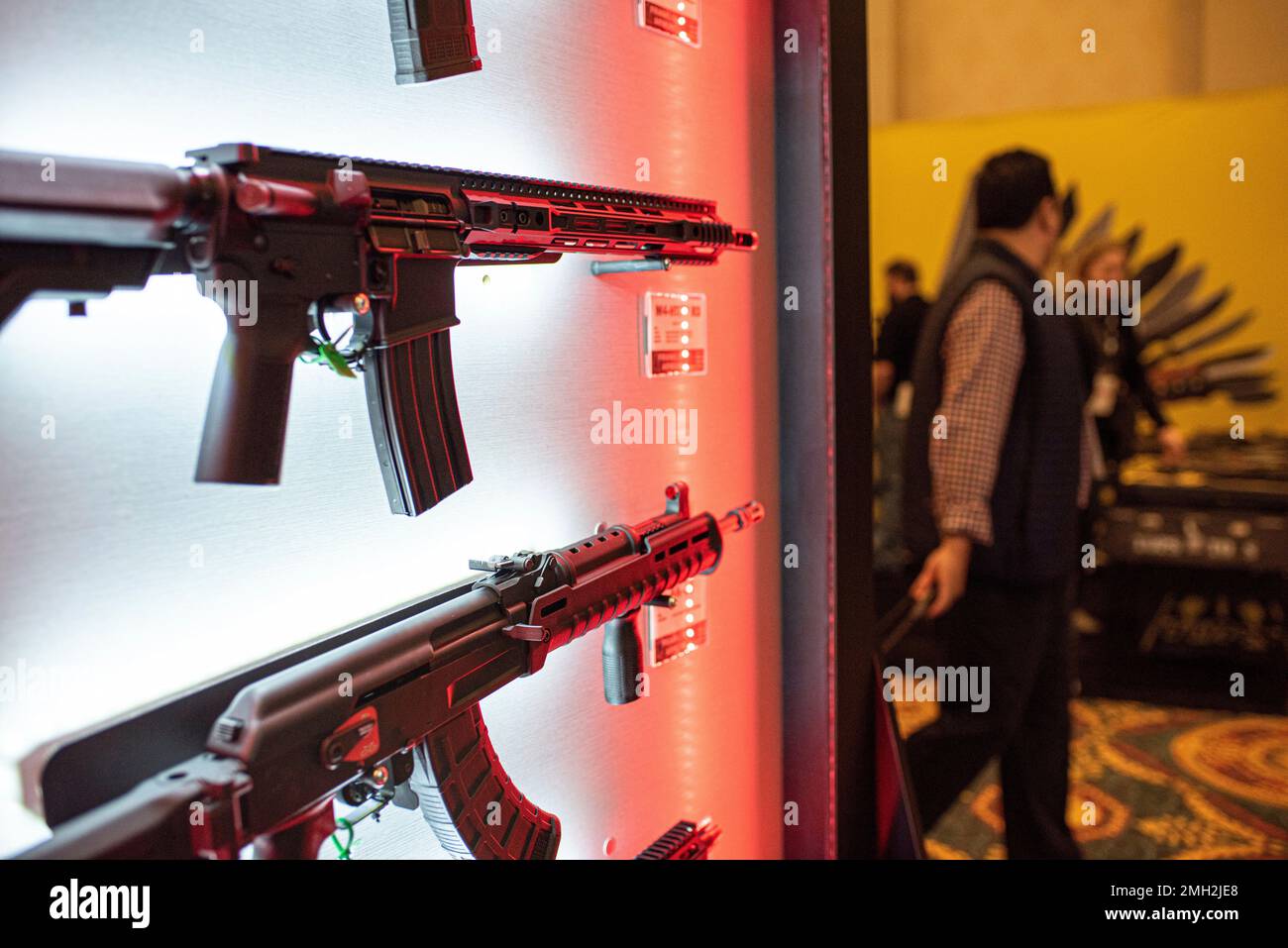 This photo taken Tuesday, Jan. 21 2020, shows firearms on display at ...