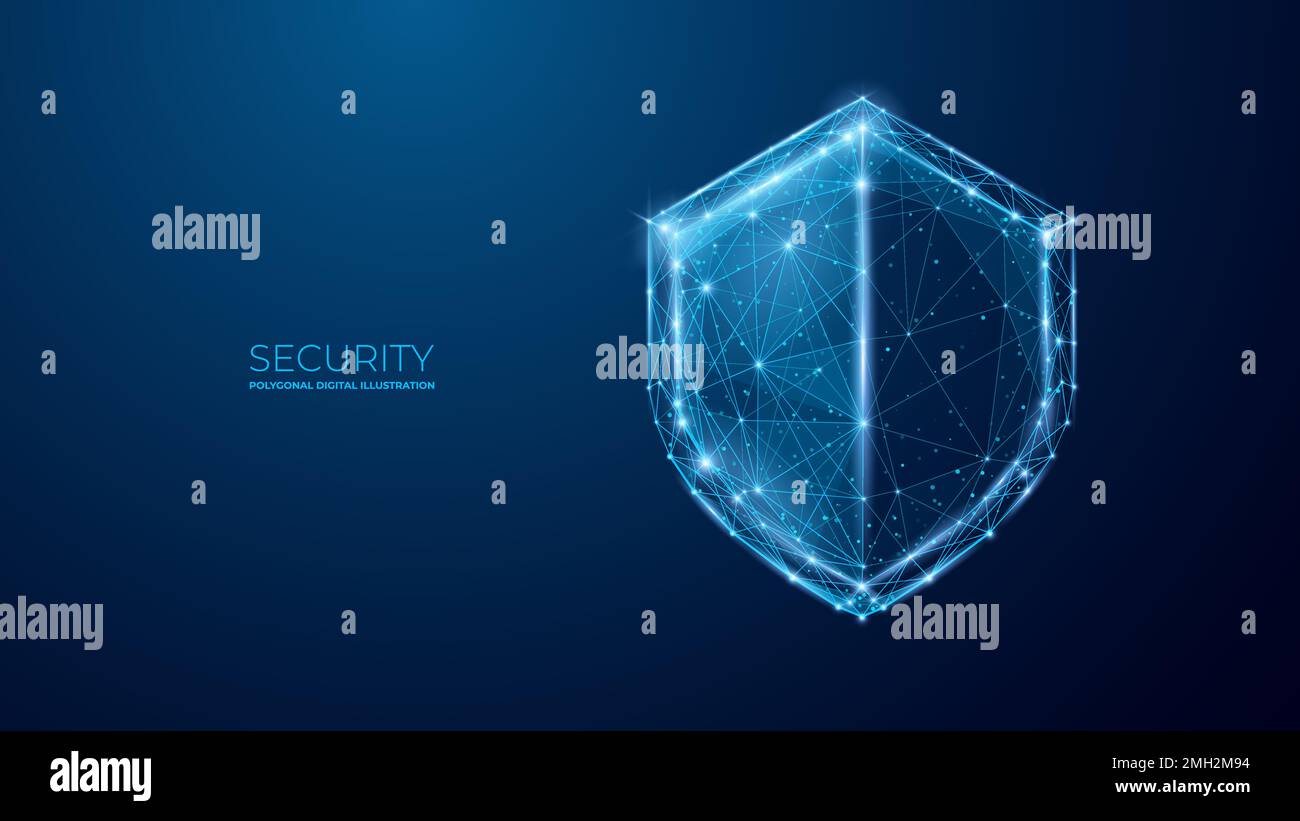 Security shield. Digital technology protect sign. Low poly wireframe ...