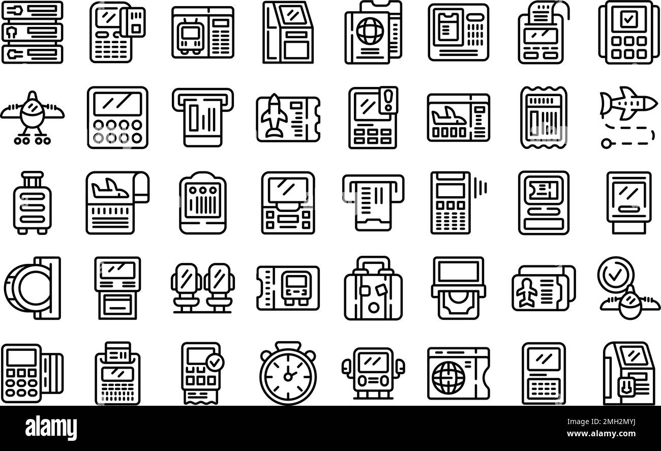 Ticket terminal icons set outline vector. City mobile. Security travel ...